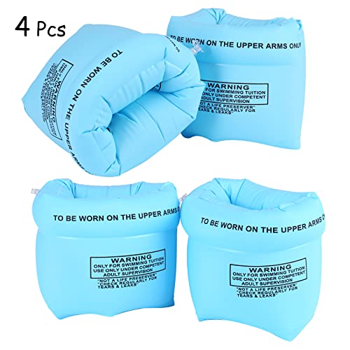 4 Pcs Arm Floaties Inflatable Toddler Baby Swimming Sleeves Rings Arm Bands Water Wings Pool Floats for Kids Adults Childern (Blue)