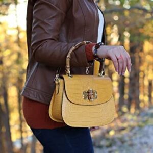 Women Handbag Leather Bamboo Top handle Crossbody bag Elegant Purse Evening bag Gift for Women Handmade Made in Italy (Mustard)