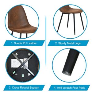 QIAYA Suede Leather Dining Chair Set of 4 with PU Upholstered Cushion, Mid Century Faux Leather Dining Room Chair, Armless Accent Shell Dinner Chair Brown