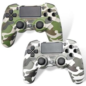 ysokk 2 pack wireless controller for ps4, wireless remote control compatible with playstation 4/slim/pro,with double shock/audio/six-axis motion sensor(camo grey+camo green)