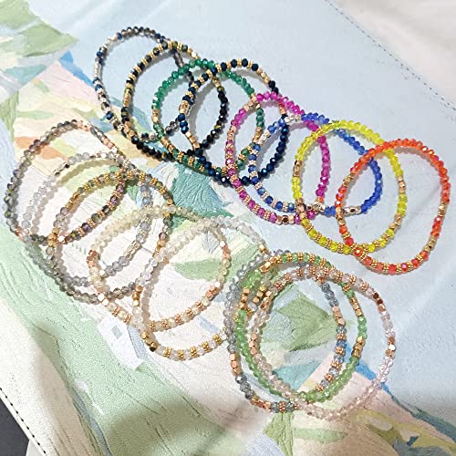 MOZAKA 26Pcs Boho Beaded Bracelets for Women Colorful Stackable Sparkly Crystal Beads Bracelets Multi-Layer Versatile Statement Bracelets Stretch Cuff Jewelry Gifts