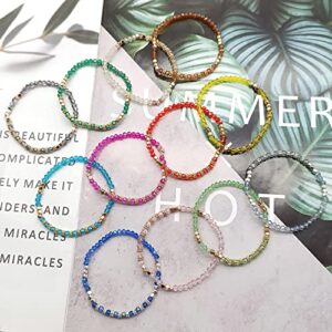 MOZAKA 26Pcs Boho Beaded Bracelets for Women Colorful Stackable Sparkly Crystal Beads Bracelets Multi-Layer Versatile Statement Bracelets Stretch Cuff Jewelry Gifts