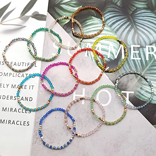 MOZAKA 26Pcs Boho Beaded Bracelets for Women Colorful Stackable Sparkly Crystal Beads Bracelets Multi-Layer Versatile Statement Bracelets Stretch Cuff Jewelry Gifts