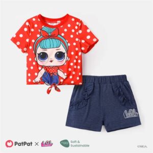 L.O.L. Surprise! Toddler/Kid Girl 2pcs Polka dots Tie Knot Tee and Ruffled Shorts Set Red Kids: 6-7 Years