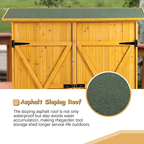 56”L x 19.5”W x 64”H Outdoor Storage Shed with Lockable Doors, Wooden Tool Garden Shed with Detachable Shelves & Pitch Roof, Kit-Perfect to Store Patio Furniture and Trash Cans, Natural