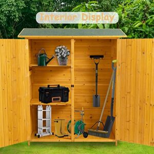 56”L x 19.5”W x 64”H Outdoor Storage Shed with Lockable Doors, Wooden Tool Garden Shed with Detachable Shelves & Pitch Roof, Kit-Perfect to Store Patio Furniture and Trash Cans, Natural