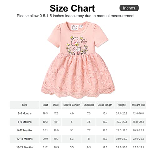 Care Bears Baby Girl Cotton Short-Sleeve Bear Print Spliced Embroidered Mesh Dress incarnadinepink 3-6 Months