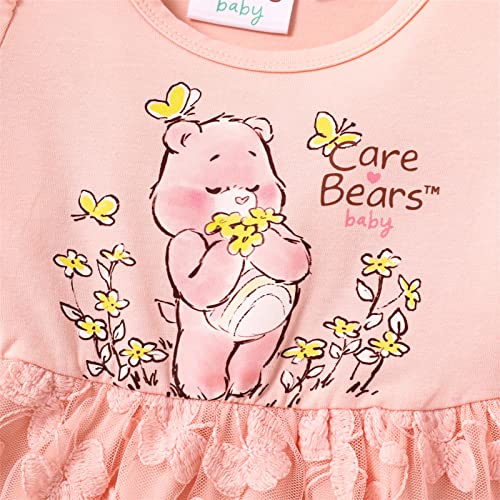 Care Bears Baby Girl Cotton Short-Sleeve Bear Print Spliced Embroidered Mesh Dress incarnadinepink 3-6 Months