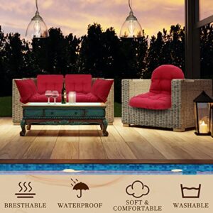 Maitys 5 Pieces Waterproof Outdoor Cushions Couch Cushion Set Wicker Chair Cushions Group Loveseat Cushions Lumbar Pillows for Patio Backyard Porch Garden Furniture (Wine Red)