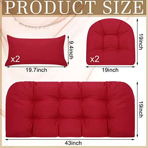 Maitys 5 Pieces Waterproof Outdoor Cushions Couch Cushion Set Wicker Chair Cushions Group Loveseat Cushions Lumbar Pillows for Patio Backyard Porch Garden Furniture (Wine Red)