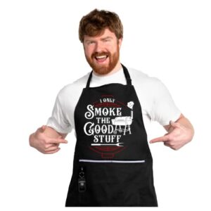 LIKENORTH funny aprons for men Hilarious mens apron for cooking kings chef apron for men,Perfect for bbq & grill shenanigans (I only smoke the good stuff)