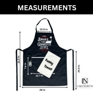 LIKENORTH funny aprons for men Hilarious mens apron for cooking kings chef apron for men,Perfect for bbq & grill shenanigans (I only smoke the good stuff)