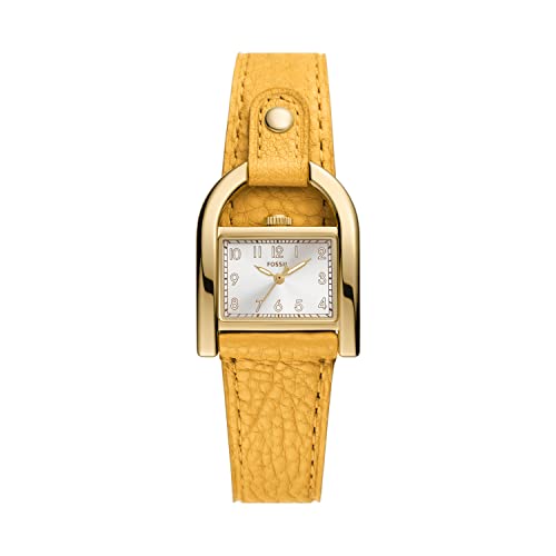 Fossil Women's Harwell Quartz Stainless Steel and Leather Three-Hand Watch, Color: Gold, Yellow (Model: ES5281)