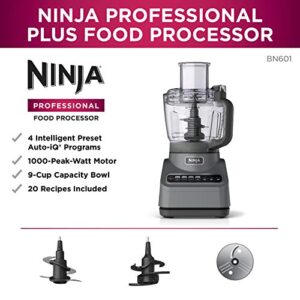 Ninja BN601 Professional Plus Food Processor, 1000 Peak Watts, 4 Functions, 3 Blades, Food Chute & Pusher, Silver & XSKNF70SBX Professional XL Food Processor Storage Box, Gray, Large