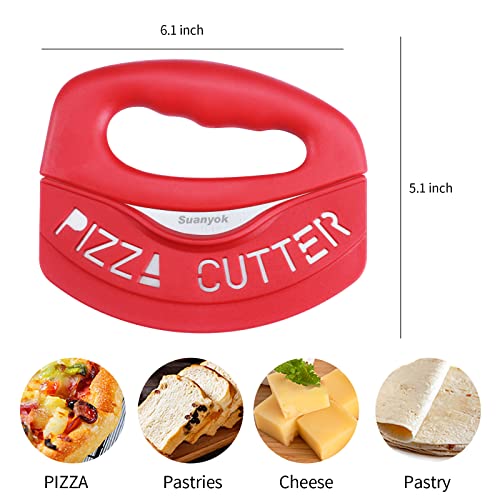 Suanyok Premium Pizza Cutter Food Chopper-Super Sharp Blade Stainless Steel Pizza Cutter Rocker Slicer with Protective Sheath Multi Function Pizza Knife Kitchen Tools,Dishwasher Safe (Red)