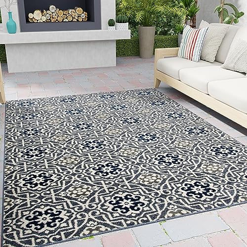 LOOMAKNOTI Tecopa Kidore 8' x 10' Blue Geometric Indoor/Outdoor Area Rug