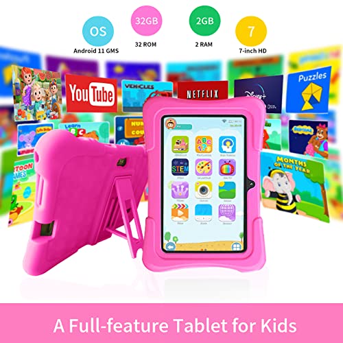 COLORROOM 7 inch Tablet for Kids 2GB 32GB Android 11 Preinstalled Parental Control Children Education Toddler Tablet with Shockproof Kickstand Case, GMS Certified, Google Tableta YouTube Netflix