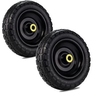 4.10/3.50-4 tires wheels fit for gorilla cart 2 pack 10 inch flat free wheels puncture resistant tyre for carts,hand truck,dolly,wagon,wheelbarrow