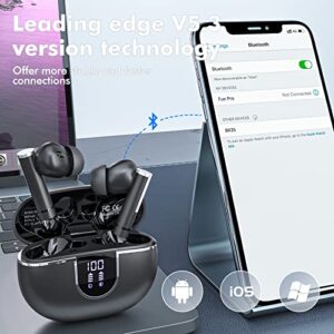 Wireless Earbuds Bluetooth Headphones 5.3, 50H Playtime Bluetooth Earbuds Built in Noise Cancellation Mic with LED Digital Display Charging Case, IPX7 Waterproof Ear Buds for iPhone Android (Black)