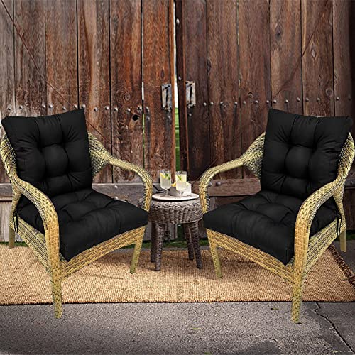 SEAHOME Waterproof Outdoor Seat Back Chair Cushion, Spring/Summer Seasonal All Weather Replacement Cushions, Tufted Pillow Rocking Chair Cushion Indoor,High Back Cushion with Ties (Black)