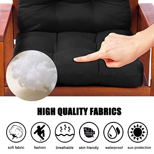 SEAHOME Waterproof Outdoor Seat Back Chair Cushion, Spring/Summer Seasonal All Weather Replacement Cushions, Tufted Pillow Rocking Chair Cushion Indoor,High Back Cushion with Ties (Black)