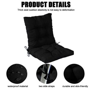 SEAHOME Waterproof Outdoor Seat Back Chair Cushion, Spring/Summer Seasonal All Weather Replacement Cushions, Tufted Pillow Rocking Chair Cushion Indoor,High Back Cushion with Ties (Black)