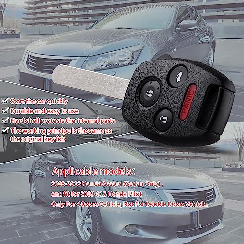 Keyless Entry Remote Control Uncut Car Key Fob for 2008 2009 2010 2011 2012 Honda Accord Sedan / 2009-2015 Pilot Remote Car Key Fob FCC ID:KR55WK49308