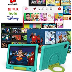 10 Inch Kids Tablet, Android 12 Tablets for Kids, Toddler Tablet with 3GB RAM 64GB ROM, Dual Camera 1280x800 HD IPS Touchscreen 6000mAh Pre-Installed Parental Control Kid-Proof Case (Blue-Green)