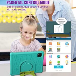 10 Inch Kids Tablet, Android 12 Tablets for Kids, Toddler Tablet with 3GB RAM 64GB ROM, Dual Camera 1280x800 HD IPS Touchscreen 6000mAh Pre-Installed Parental Control Kid-Proof Case (Blue-Green)