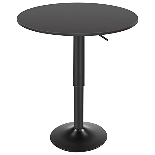 HOOBRO Bar Table, Height-Adjustable Round Pub Table 27-35.4 Inches, Cocktail Table with Base, Modern Style, Suitable for Living Room, Dining Room, Bistro, Black BK58BT01G1