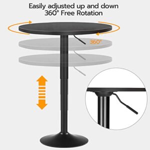 HOOBRO Bar Table, Height-Adjustable Round Pub Table 27-35.4 Inches, Cocktail Table with Base, Modern Style, Suitable for Living Room, Dining Room, Bistro, Black BK58BT01G1