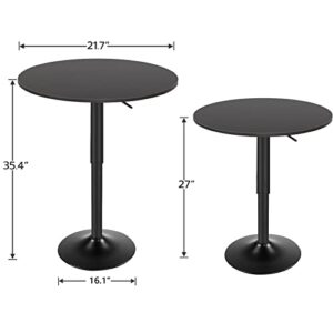 HOOBRO Bar Table, Height-Adjustable Round Pub Table 27-35.4 Inches, Cocktail Table with Base, Modern Style, Suitable for Living Room, Dining Room, Bistro, Black BK58BT01G1