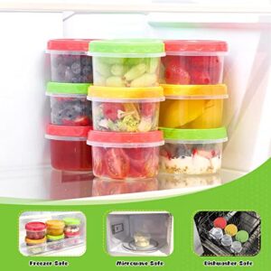 Zezzxu 12 Pack 8 oz Small Plastic Containers with Screw on Lids, Reusable Deli Containers Stackable Food Storage Jars, Microwave & Freezer Safe (Red/Green/Yellow)