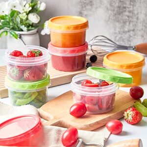 Zezzxu 12 Pack 8 oz Small Plastic Containers with Screw on Lids, Reusable Deli Containers Stackable Food Storage Jars, Microwave & Freezer Safe (Red/Green/Yellow)