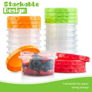 Zezzxu 12 Pack 8 oz Small Plastic Containers with Screw on Lids, Reusable Deli Containers Stackable Food Storage Jars, Microwave & Freezer Safe (Red/Green/Yellow)