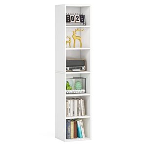 little tree 70.9 inch tall narrow bookcase, corner bookshelf 6 tier cube display shelf storage organizer for small space