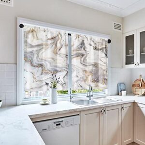 Tayney Marble Kitchen Curtains White Grey Gold Window Curtains and Valances Set 36 Inch, Abstract Texture Art Short Tier Curtain for Kitchen, Modern Luxury Small Kitchen Decor