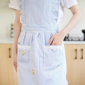 Funny Aprons for Women with Pockets, Kitchen Cooking Grilling Bbq Cute Chef Apron, Mothers Day Birthday Gifts for Women (Blue/Stripe)