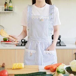 Funny Aprons for Women with Pockets, Kitchen Cooking Grilling Bbq Cute Chef Apron, Mothers Day Birthday Gifts for Women (Blue/Stripe)