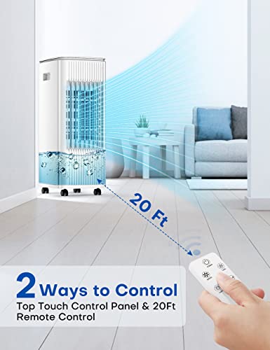 Evaporative Air Cooler, TEMEIKE 3-IN-1 Portable Air Conditioners w/Remote, Cooling Tower Fan w/Humidify, 70° Oscillation & 7H Timer Swamp Cooler, Windowless Evaporative Cooler for Room Bedroom Office