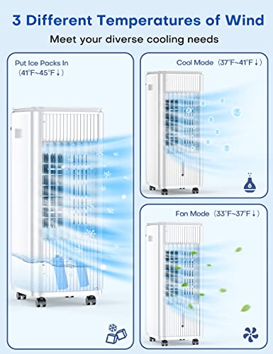 Evaporative Air Cooler, TEMEIKE 3-IN-1 Portable Air Conditioners w/Remote, Cooling Tower Fan w/Humidify, 70° Oscillation & 7H Timer Swamp Cooler, Windowless Evaporative Cooler for Room Bedroom Office