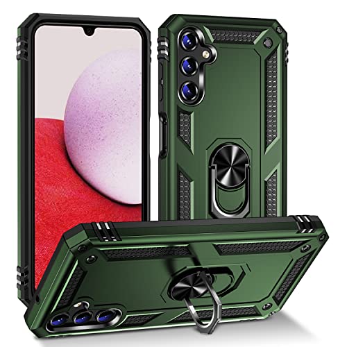 YAUPON a14 5g case Military Bracket Phone case with Metal Kickstand Ring Fall Protection Holder Cases Stand Cover for Samsung Galaxy A14 5G 6.6 inch - Army Green