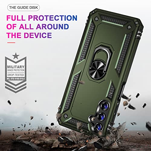 YAUPON a14 5g case Military Bracket Phone case with Metal Kickstand Ring Fall Protection Holder Cases Stand Cover for Samsung Galaxy A14 5G 6.6 inch - Army Green