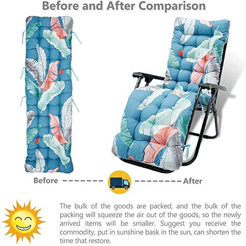 Srutirbo 67 Inch Patio Lounge Chair Cushion, Indoor Outdoor Floral Printed Sun Lounger Pad Replacement with Ties, Rocking Chair Sofa Cushion Non-Slip High Back Chair Cushions (H)