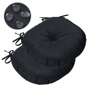 gueglsa outdoor tufted round cushions 15 inch, waterproof bistro chair cushions 15"x15"x4", circular seat pads with ties for patio garden, set of 2, black