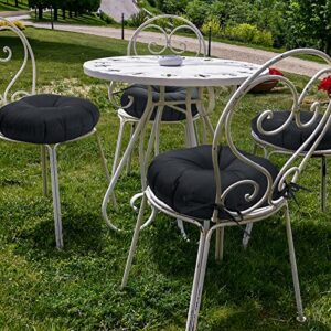 GUEGLSA Outdoor Tufted Round Cushions 15 inch, Waterproof Bistro Chair Cushions 15"x15"x4", Circular Seat Pads with Ties for Patio Garden, Set of 2, Black