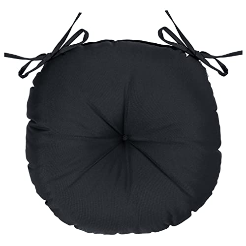 GUEGLSA Outdoor Tufted Round Cushions 15 inch, Waterproof Bistro Chair Cushions 15"x15"x4", Circular Seat Pads with Ties for Patio Garden, Set of 2, Black