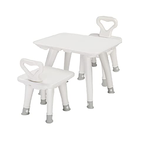 JOYMOR Kids Table and Chairs Set of 3, HDPE Material Ideal of Snack, Game, Craft, Art, Meal, White, 3 Piece Set