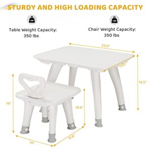 JOYMOR Kids Table and Chairs Set of 3, HDPE Material Ideal of Snack, Game, Craft, Art, Meal, White, 3 Piece Set