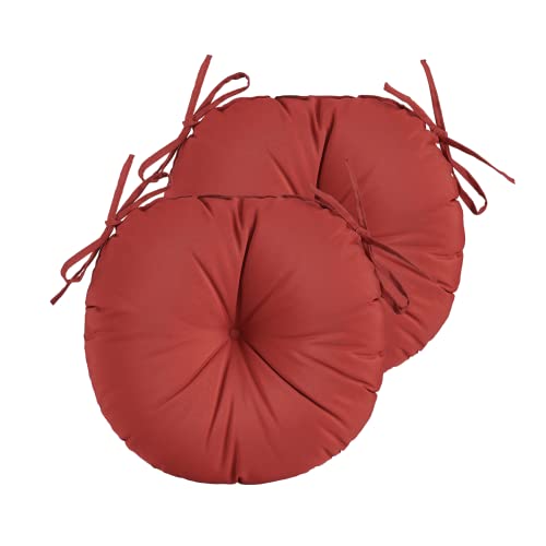 YOOZEKU Outdoor Round Bistro Chair Cushions,15 inch Round Seat Cushions with Ties for Outdoor Patio Chairs,Set of 2,Red